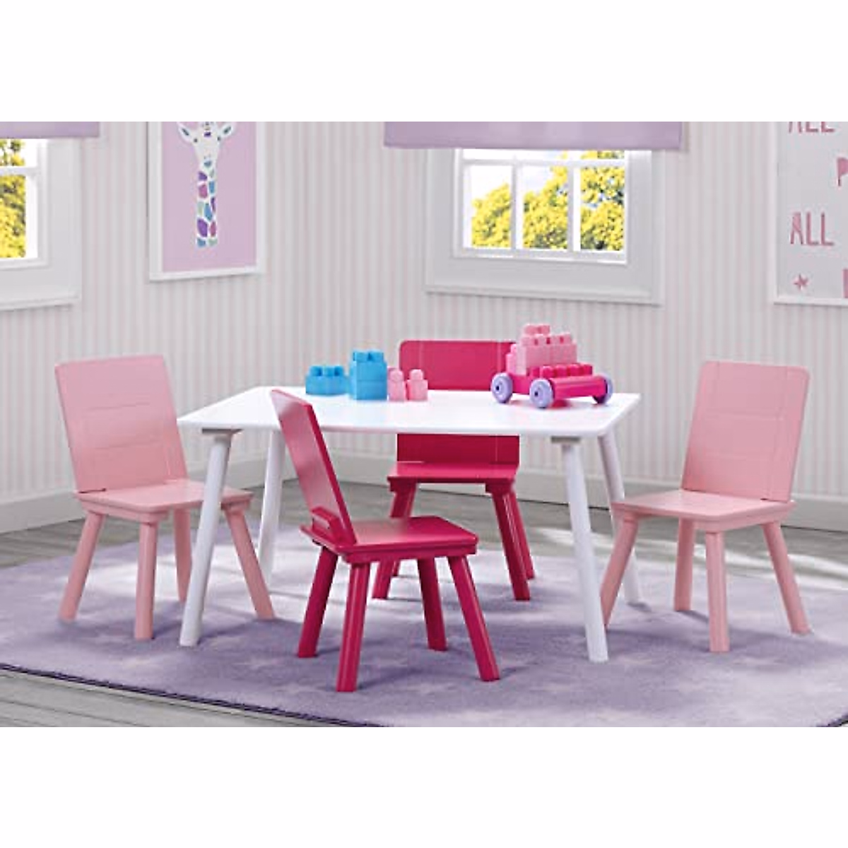 Delta Children Kids Table and Chair Set (4 Chairs Included) - Ideal for Arts & Crafts, Snack Time, Homeschooling, Homework & More - Greenguard Gold Certified, White/Pink