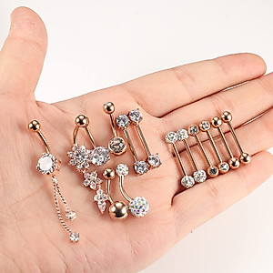 Drperfect Nipple Rings Dangle Belly Button Rings for Women 14G 316L Surgical Steel Curved Navel Barbell CZ Tongue Rings Nipple Piercing Jewelry