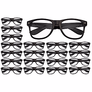 Art+Social 20 Black Nerd Glasses w/Clear Lenses - Non-Prescription, Unisex - Graduation Party, Back to School, Halloween, Cosplay, Fancy Dress or Everyday