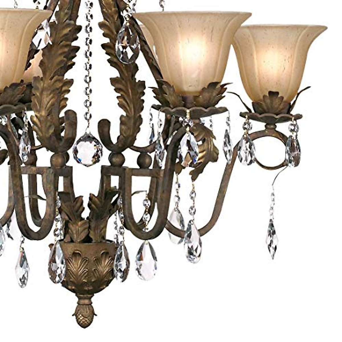 Regency Hill Iron Leaf Roman Bronze Chandelier Lighting 29" Wide Crystal Cream Glass Shade 6-Light Fixture for Dining Room House Foyer Entryway Kitchen Bedroom Living Room High Ceilings