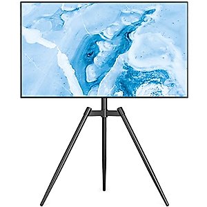 Rfiver Artistic Easel TV Tripod Stand for 32 to 65 Inch LCD LED Flat Curved Screens up to 77 lbs, 100° Swivel Minimalist TV Stand for Living Room Corner, Height Adjustable Floor TV Mount, Black