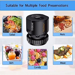 Generic Everjar - Mason Jar Vacuum 2 IN 1 Design Electric Mason Jar Vacuum Sealing Kit, Fully Automatic Suction Stop Food Storage Vacuum Sealer for Wide Mouth and Regular Mouth Mason Jars, Black