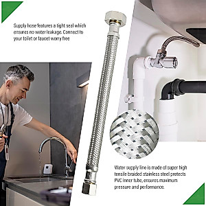 Highcraft CNCT27124-OM-2 Faucet Supply Line Connects Kitchen Sink To Water Supply, Braided Faucet Connector With 1/2 In x 3/8 In Brass Nut, Stainless Steel 24 In (Pack Of 2)