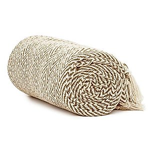 Americanflat 100% Cotton Throw Blanket for Couch - 50x60 - All Seasons Neutral Lightweight Cozy Soft Throws for Bed, Sofa or Chair.door or Outdoor [Khaki and Beige Herringbone]