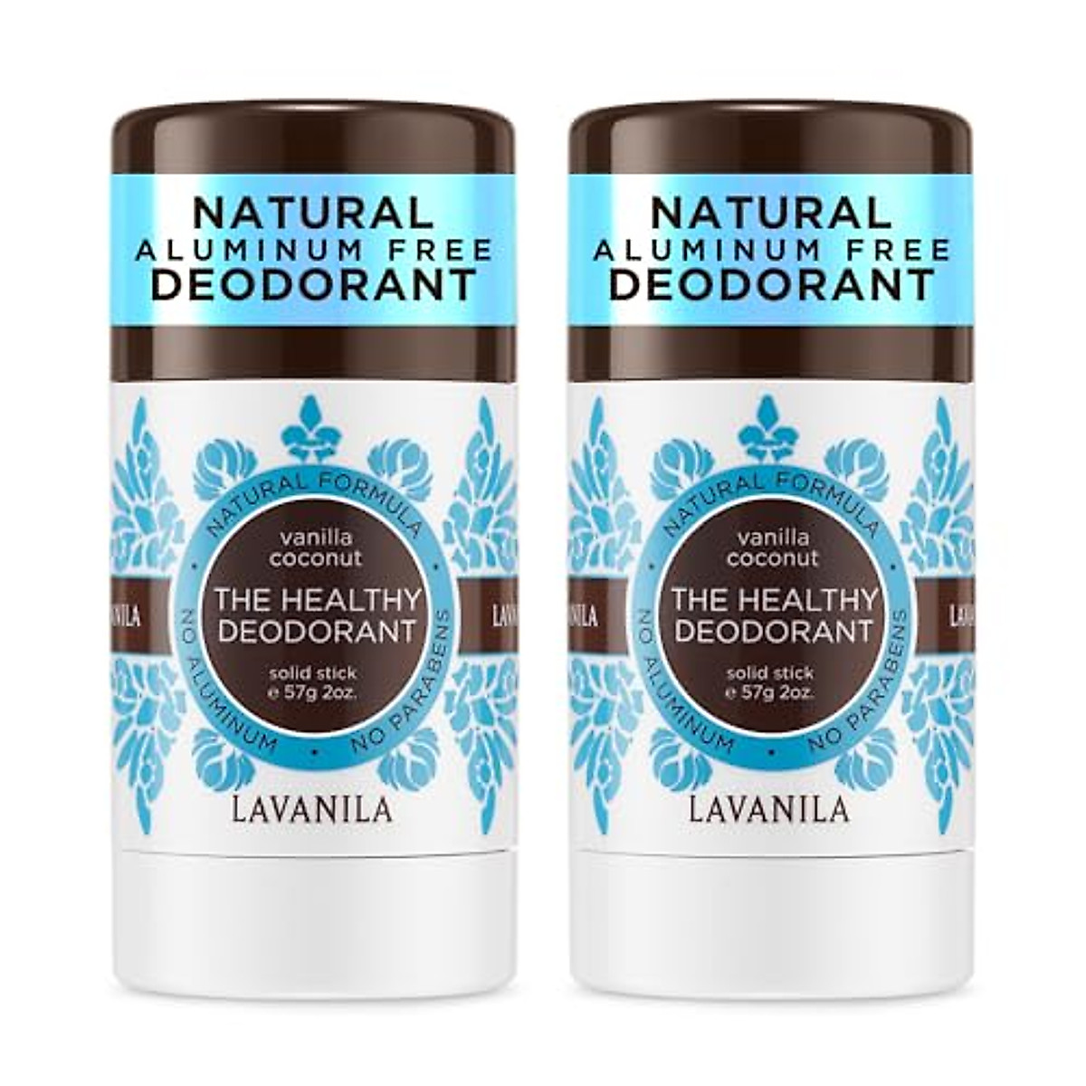 Lavanila Natural Aluminum Free Deodorant 2-Pack, Vanilla Coconut - The Healthy Deodorant for Men and Women, Solid Stick (2 Ounce Each), Vegan