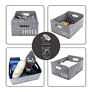 Welaxy Storage Baskets with Inspired Slogan Felt Collapsible Storage Baskets Foldable Storage Cube Shelf Boxes Drawers Organizer bin for Kids Toys Books Clothes Socks Tools organise (One,Two,Three)