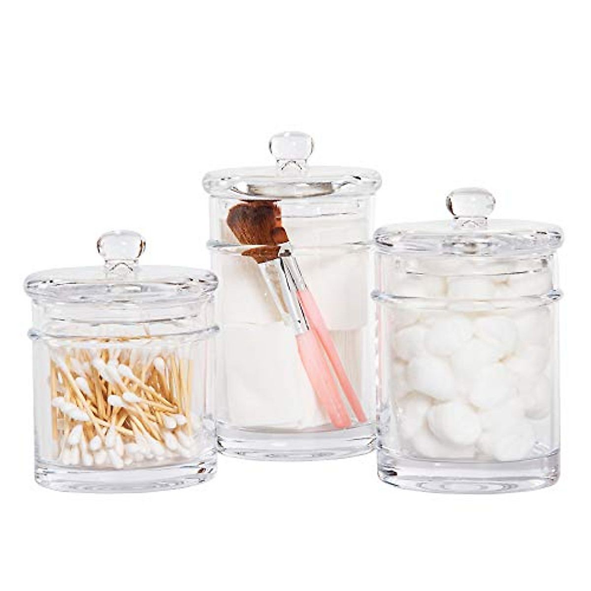KMwares 3PC Set Premium Quality Glass Bathroom Canisters, Apothecary Jars, Storage Containers with Airtight Glass Lid and Wide Mouth (13/18/24 oz)