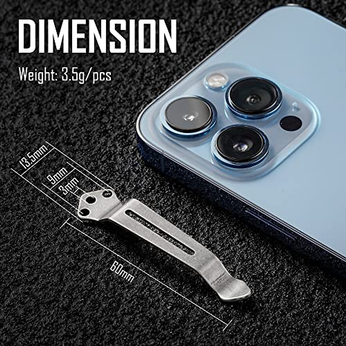 KeyUnity KA23 Deep Carry Pocket Clip, 3 Hole Pocket Clip Replacement for Knife & Multitool, Stainless Steel, Pack of 3