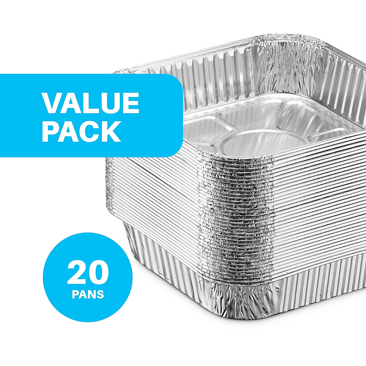 MontoPack 8” Disposable Aluminum Foil Square Baking Pans | 8 x 8 Cake Pan Tin for Broiling, Toaster Oven, Meal Prep, Roasting, Take Out | 20 Pack (8" X 8" Without Lids)
