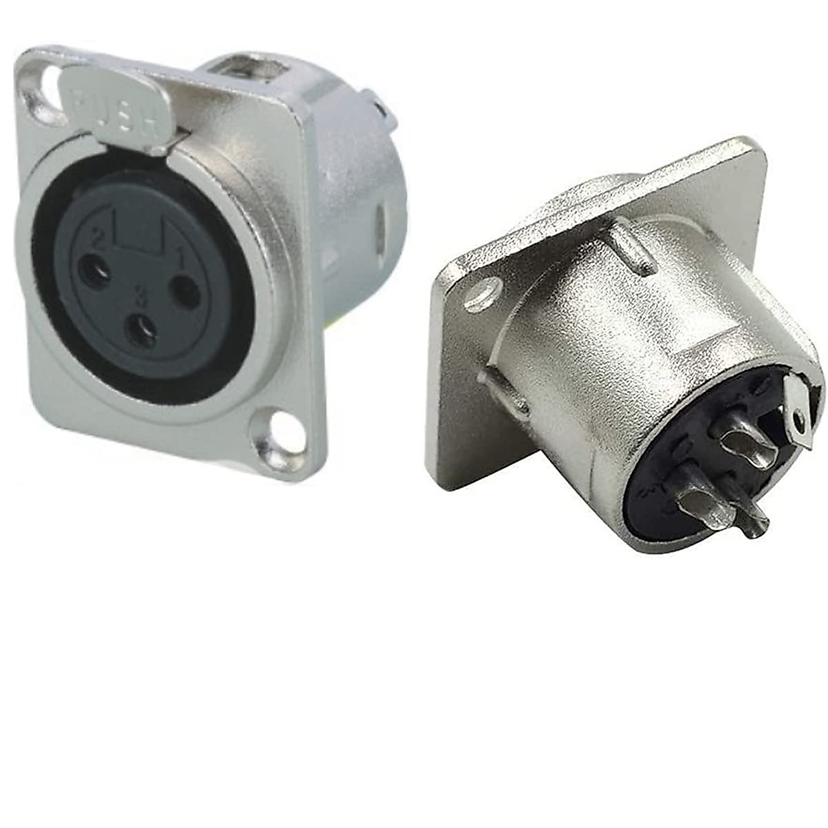 priaolker 3 Pin XLR Female Socket Metal Panel Mount Chassis Microphone Audio Jack D-Type Connector Adapter, Pack of 5