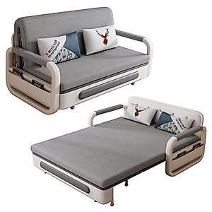 Etelifrank Put-Out Sofa Bed Futon，2-in-1 Convertible Sofa Couch with Storage，Foldable Linen Fabric Loveseat RV Sofa Bed for Small Place，Living Room，Apartment, Lounge(60''Lx34.25''Wx37.4''H)