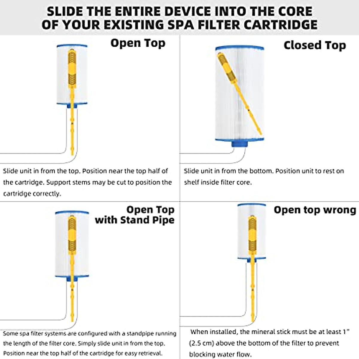 ROYOR Spa Mineral Sticks for Hot Tub Supplies, Hot Tub Mineral Stick Inserts Filter Cartridge - 2 Pack