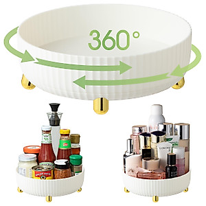 GIWULAKY 360°Rotating Makeup Organizer Countertop,Multifunctional Bathroom Organizer,Lazy Susan Turntable Organizer for Cabinet,Large Capacity Desk Organizer,for Pantry,Vanity,Condiments(White)
