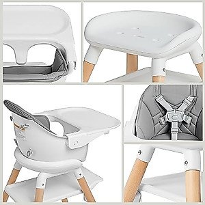 Wooden Baby High Chair, 11 in 1 Convertible Chair for High Chair, Booster Seat, Toddler Chair, for 2 Babies Use Together, Double Tray Highchair with 5-Point Harness & Clean Easily PU Cushion