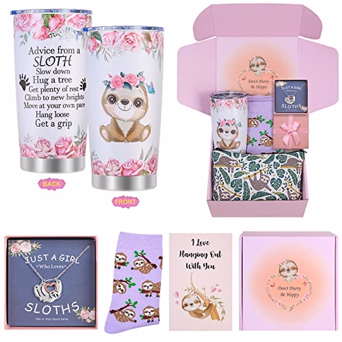 Mothers Day Gifts, Sloth Gifts, Birthday Gifts for Women, Inspirational Gifts for Women, 5 pcs Sloth Gifts Basket for Women Best Friends Female Sister Coworker.