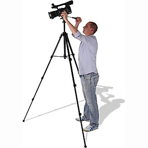 Magnus VT-350, Aluminum Video Tripod System with Fluid Head, Extends to 82”, Max Load 15 lb Mid-Level Spreader, Spiked Feet with Rubber Covers. Plus Quick Release plate, Carry Case with Shoulder Strap