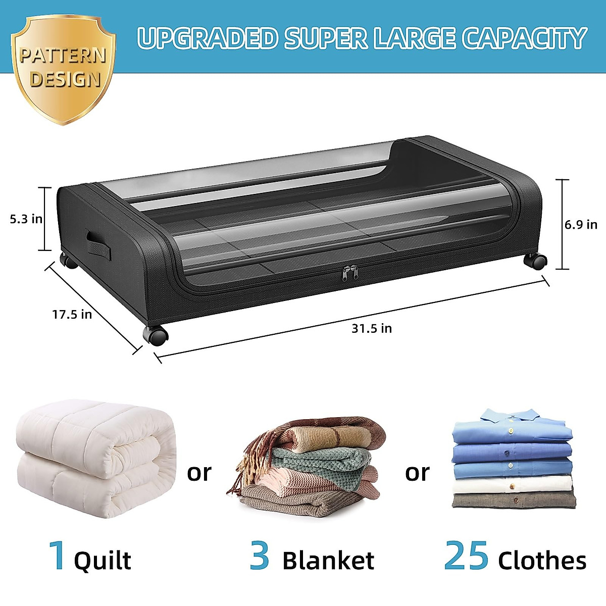 ROUTTOON Under Bed Storage, Under the Bed Storage Containers with Wheels, Under Bed Shoe Storage Organizer with Storage Bags, Rolling Underbed Storage Containers for Bedroom Clothes Shoes