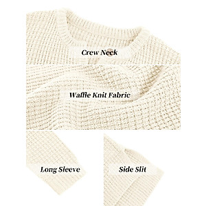 rrhss Girls Waffle Knit Sweaters Trendy Henley Button V Neck Long Sleeve Pullover Jumper Tops Off-White