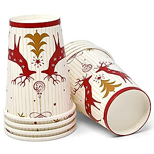 Merry Christmas Reindeer Party Supplies Tableware Set 24 9" Dinner Plates 24 7" Plate 24 9 Oz Cups 24 Lunch Napkin for Holiday Xmas Red & Gold Reindeers Tree Disposable Paper Dinnerware Decorations