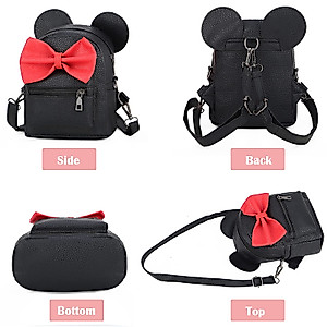 Sunwel Fashion Girls Women Cartoon Mouse Ear Polka-dot Sequin Bow Convertible Backpack Purse Crossbody Bag