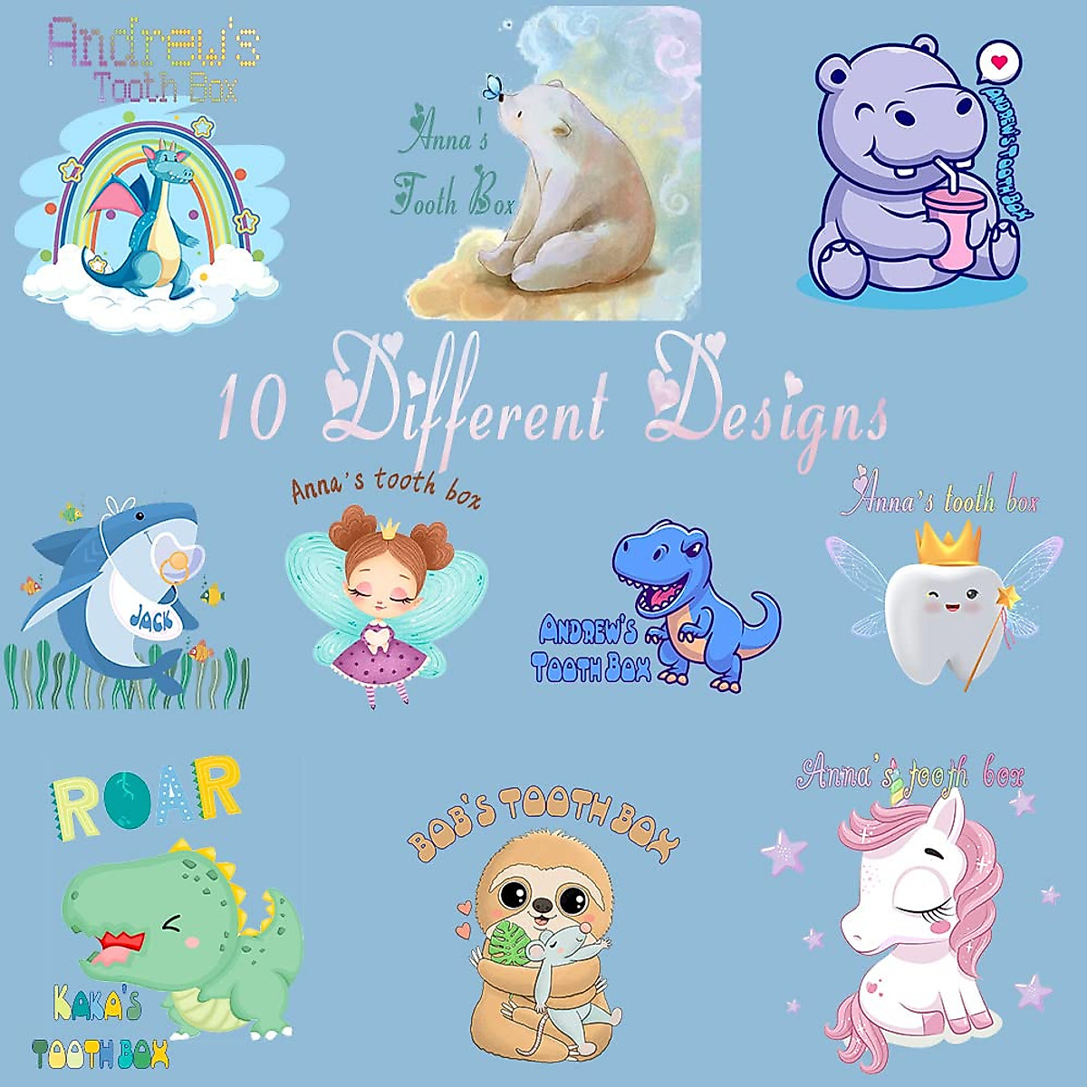 Artsadd Customized Baby Tooth Box with Name,Personalized Wooden Kids Keepsake Organizer Gift for Baby Tooth,Cute Cartoon Children Tooth Holder to Keep Childhood Memory