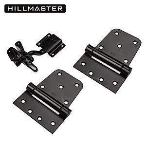 HILLMASTER Heavy Duty Gate Latch Kit for Wooden Vinyl Fence, 1 Pack Self-Locking Gate Latch and 2 Pack 3.5” Spring Tee Hinges, Gate Fence Hardware Set, Black Finish
