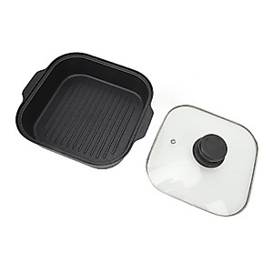 Shipenophy Grill Pan, Cast Aluminum Open Fire Heating Anti Scalding Handle Practical Uniform Heating Non Stick Multifunctional Grill Pan with Lid for Outdoor