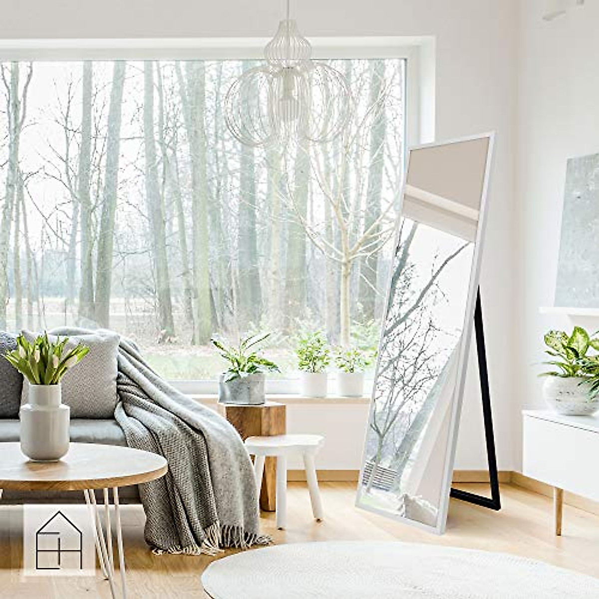 Everly Hart Collection Gallery Solutions 58” L x 17.5”W Framed Free Standing Full Length Mirror with Easel, White