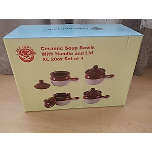 Chefcaptain Ceramic Soup Bowls, Soup Bowls With Handles High-Grade Ceramic Chili Bowls With Sturdy Handles And Lids, Stoneware Bowls French Onion Soup Crocks XL 22OZ (Brown Cream)