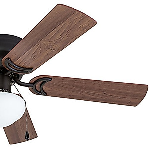 Prominence Home Alvina, 42 Inch Traditional Flush Mount Indoor LED Ceiling Fan with Light, Pull Chain, Dual Finish Blades, Reversible Motor - 50860-01 (Bronze)