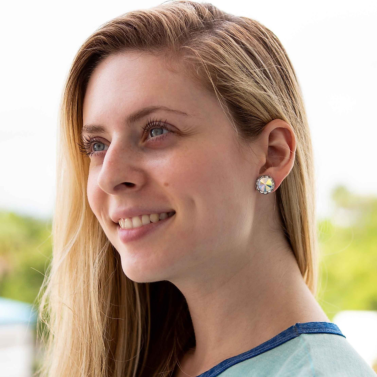 PammyJ Bridal Earrings | 15mm Crystal Round Earrings (AuroraBorealis)