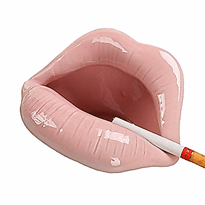 Wang-Data Creative Ceramic Cigarette Ashtrays with Lips Style Fashion Home Decorations（Pink）