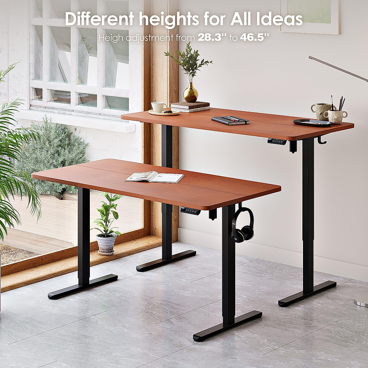 Monomi Electric Standing Desk, 55x24 Inches Adjustable Height Desk, Home Office Sit Stand Up Desk (Black Frame/Cherry Top)