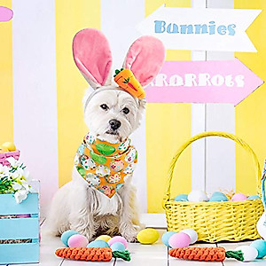 Dorakitten Dog Easter Costumes - Adorable Bunny Ears Headband Cute Dog Bandana Funny Carrot Shape Rope Teeth Cleaning Dog Chew Toys Gifts for Pet Puppy 4 PCS