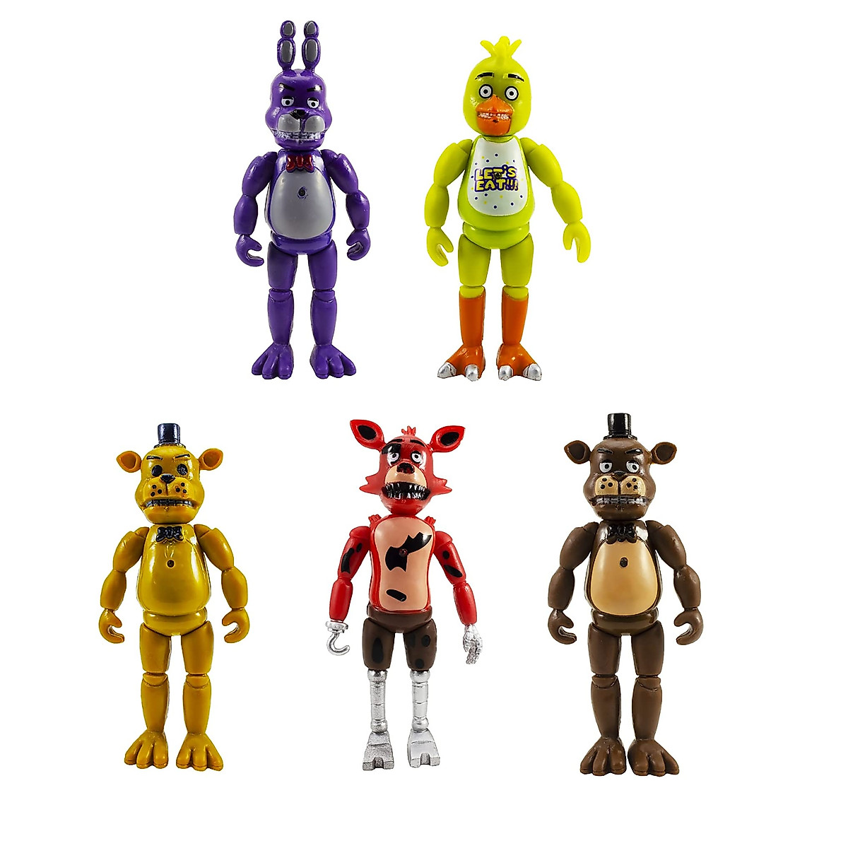 Lev 5 FNAF Action Figures Toy Set Inspired by Action Figures Freddy / Golden Freddy / Foxy / Chica / Bonnie Toys Gift Figure. Size 5-6 inches, Multicolor