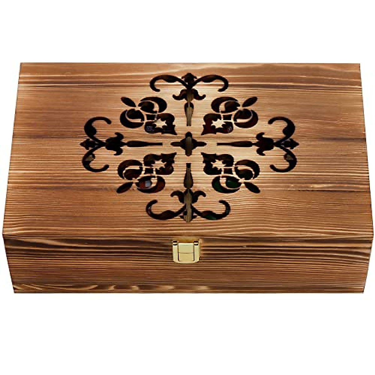 Coloch Wooden Tea Bag Storage Box with Carved Lid, 8-Compartment Tea Chest Organizer Spice Packets Container for Living Room, Kitchen, Office, Home Decor