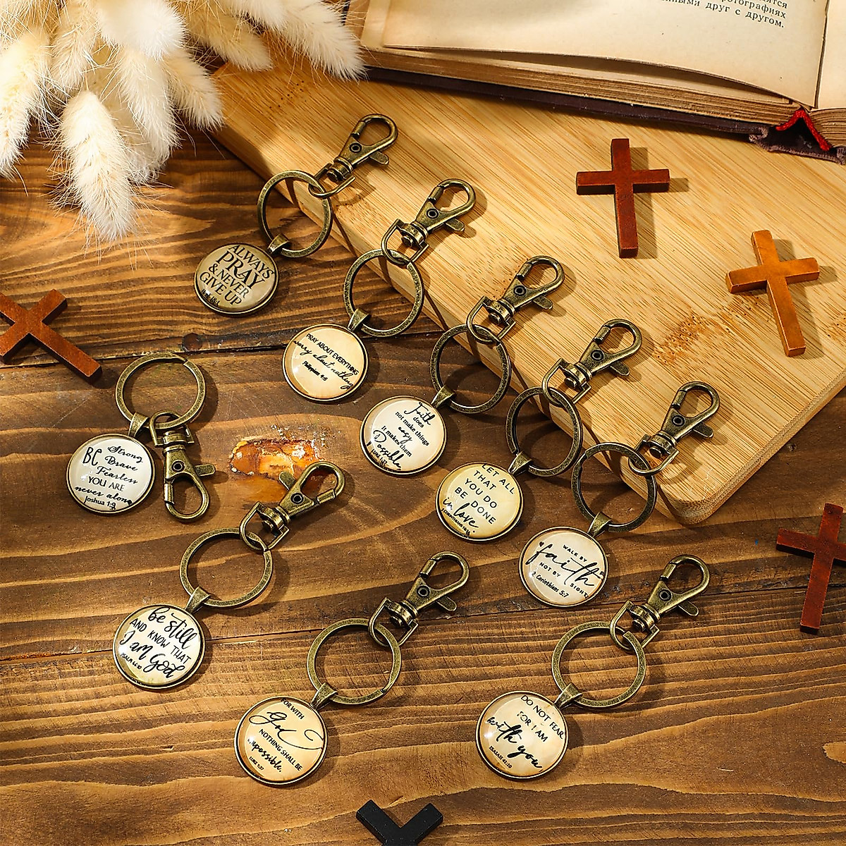 Fumete Christian Keychain Bulk Bible Verse Religious Keychain Scripture Quote Inspirational Gifts Supplies for Men Women(Vintage Style, 36 Pcs)