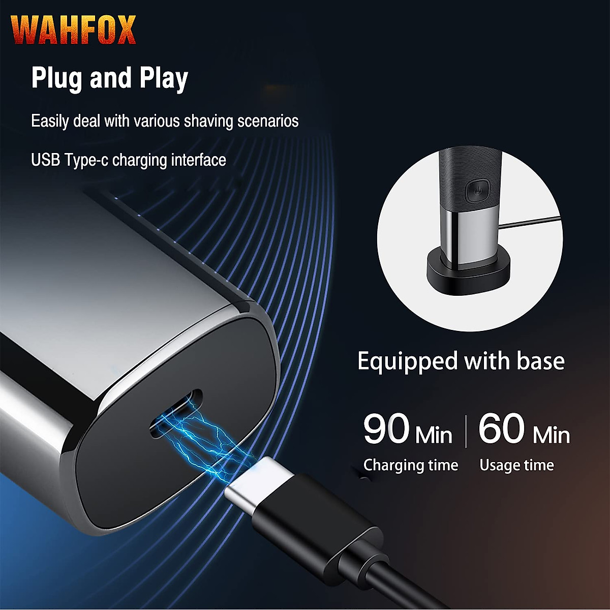 WAHFOX Electric Shaver Wet & Dry Shaver with Charging Stand, Pop-up Trimmer, with Shaving Cream, Rechargeable Shaver