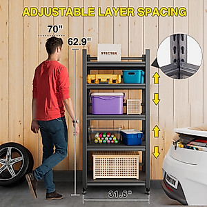 63" H Garage Shelving with Wheels,Sturdy Garage Shelves Heavy Duty Shelf,Large Metal Shelves,Adjustable Garage Storage Shelves Rack Unit for Warehouse Industrial Basement Storage,Steel