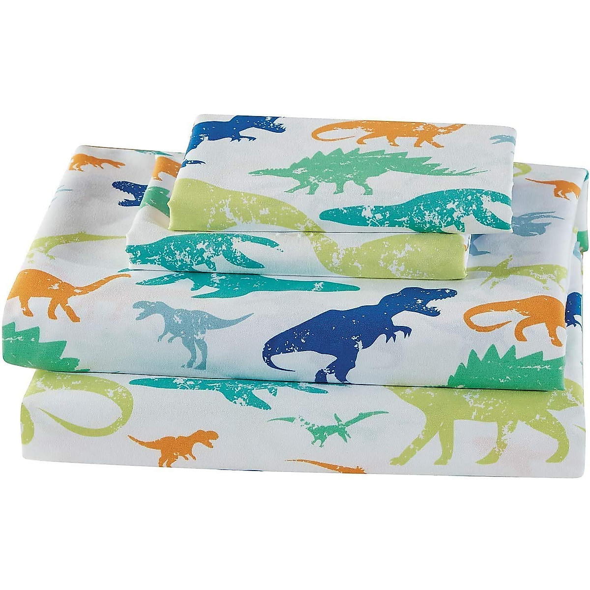 Fancy Linen Sheet Set for Boys/Girls/Teens Kids Dinosaur Dino World Vintage Green White Orange Blue New (Full)