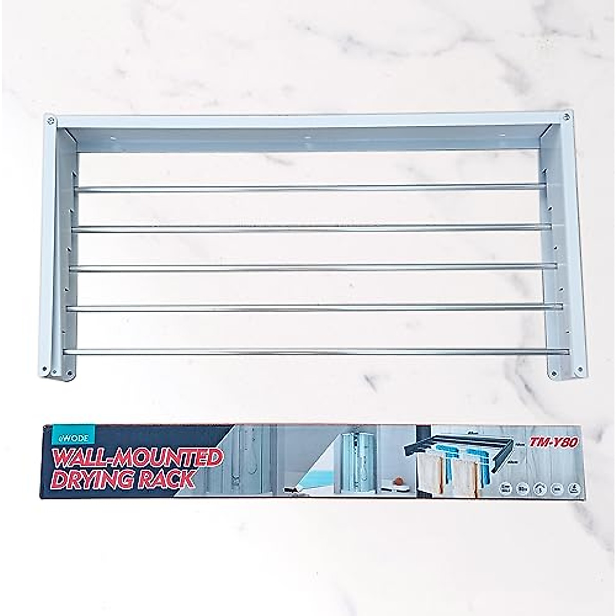 EWODE Clothes Drying Rack Wall Mounted, Collapsible Retractable Laundry Drying Rack, 60 lbs Capacity, 13,1 Linear Ft, 31,5" Width (White)