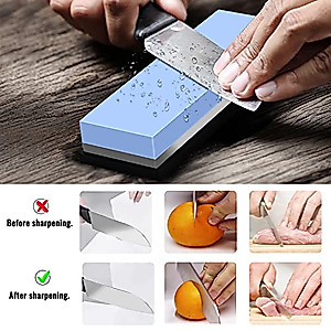 Nazano Knife Sharpening Stone Set - 8 Pieces Professional Whetstone Knife Sharpener Stone Set 4 Side Grit 400/1000 3000/8000, Knife Sharpening Kit with Bamboo Base, Flattening Stone, Leather Strop