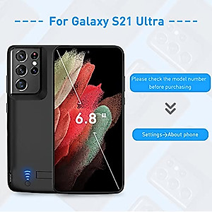 SlaBao S21 Ultra Battery Case, Kickstand & Dual Device Charging & Priority Charging Case, 5000mAh Rechargeable Extended Charger Case for Samsung Galaxy S21 Ultra 5g(6.8") - Black