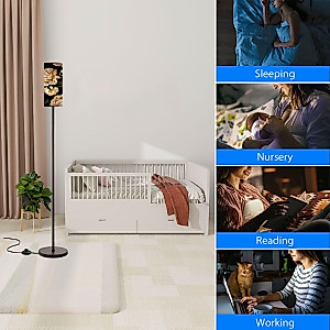 Modern Standing Lamps floral Gold Peony Hydrangea Rose flowers leaves a Minimalist Floor Lamp Metal Pole Lamp with Linen Lampshade for Bedroom Living Room Office Nursery Reading Foot Switch