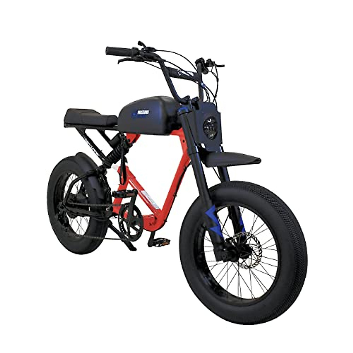 M Massimo 20" Fat Tire E-14 Urban Runner Electric Bike for Adults 48V 750W LED Headlight Taillight Full Suspension Range 43 MI 5 Speed Electric Motor 7 Speed Manual Shimano Gears (Red)