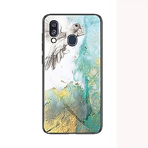 JZ Marble Glass Phone Case for Samsung Galaxy A40 with [Soft Edge + Tempered Glass Back Cover] - Pigeon Marble