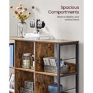 VASAGLE Bookshelf, Bookcase, 9 Cubes Storage Organizer, Industrial Open Display Shelf, for Bedroom, Office, Living Room, Metal Frame, Rustic Brown and Black ULLS112B01