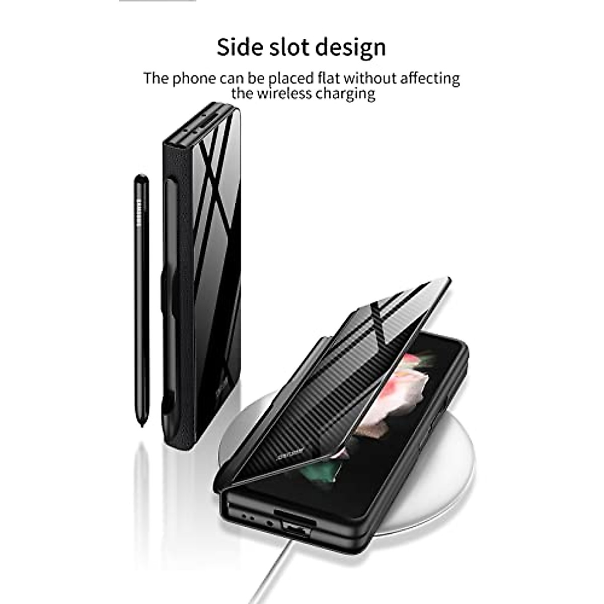 SHIEID Samsung Z Fold 3 Case Leather Cover, Galaxy Fold 3 Case with S Pen Holder Protector Cover 9H Tempered Glass Phone Case Compatible with Samsung Galaxy Z Fold 3 5G 2021, Limited Gray
