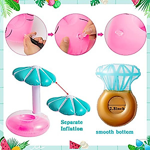 BUoonyer 12Pcs Inflatable Drink Holder Pool Floaties, Girl Doll Swimming Pool Float Accessories Set, Summer Flamingos Duck Donut Pineapple Cactus Ring Water Cup Coasters Supplies for Swim Beach Party