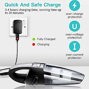 SZFY Handheld Vacuum Cordless Portable Wet Dry Vacuum Cleaner for Car Home Pet Hair with Filter Rechargeable 2200mAh Lithium Battery 120W 4500PA Powerful Suction (Black)
